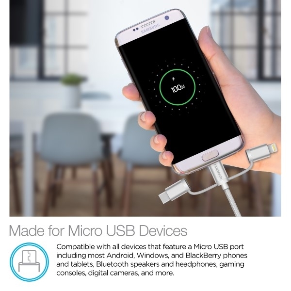 Naztech , MFi Lightning Braided 3-in-1 ( Micro , USB Type-C , Lightning ...