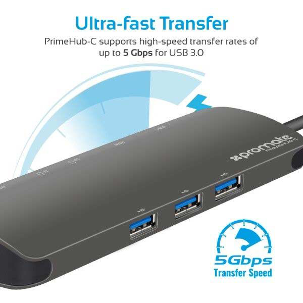 Promate Prime All-in-One USB Type-C™ Hub with Power Delivery - Grey ...