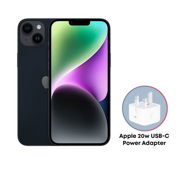 Apple iPhone 14 Plus, 128 GB , 5G - Midnight With Apple 20W USB-C Power Home Adapter. HADDAD ...