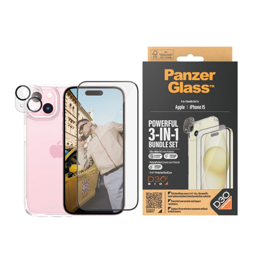 PanzerGlass iPhone 15 6.1" PG Bundle PP+SP+HardCase with D3O. HADDAD ...