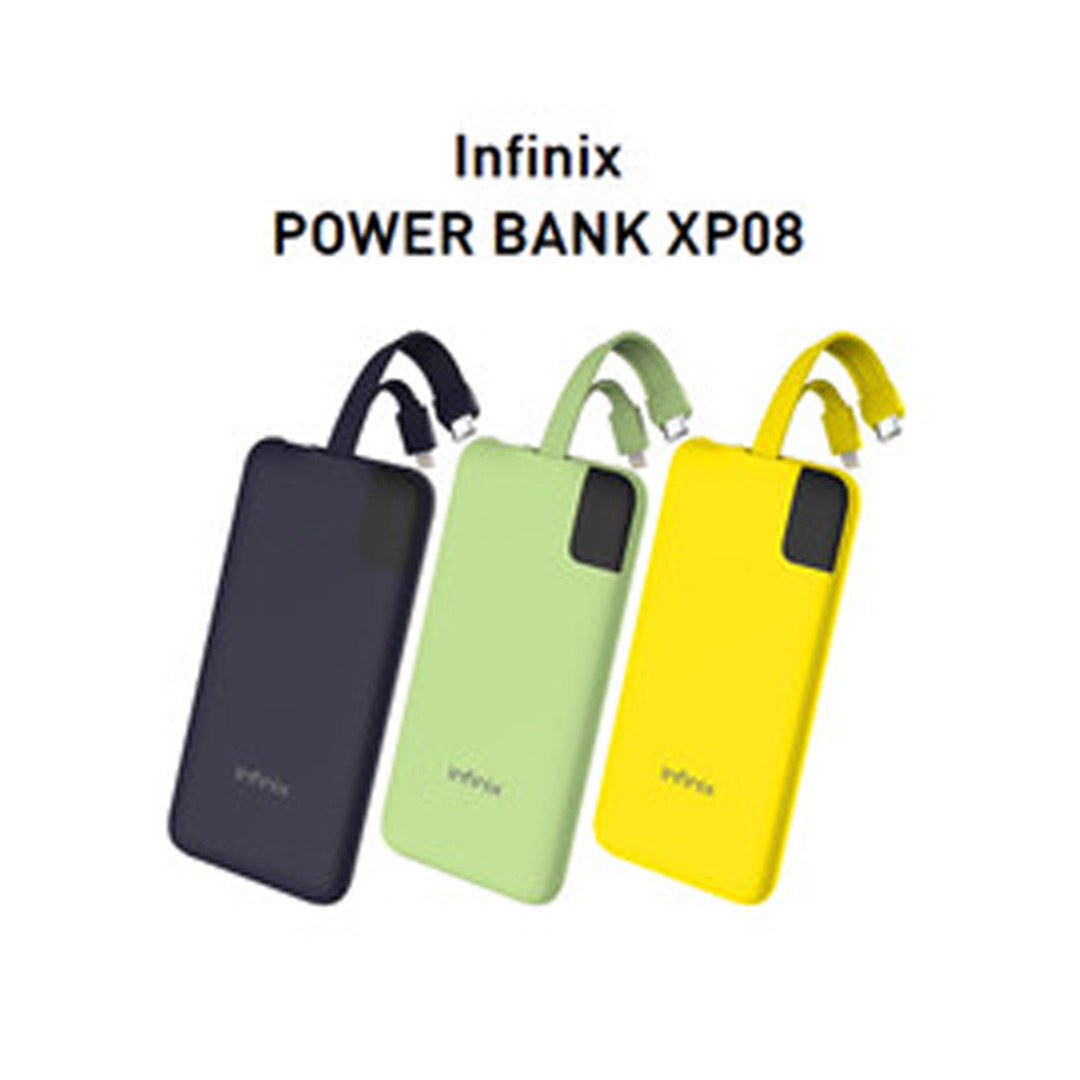 Infinix Power Bank XP08 10,000 mAh, built in Lightning, USB C Cables ...